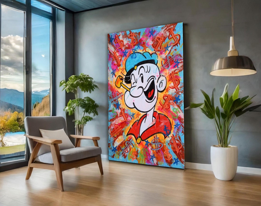 Abstract Popeye Pop Art Oil Painting or Canvas Print, Graffiti Popeye ...