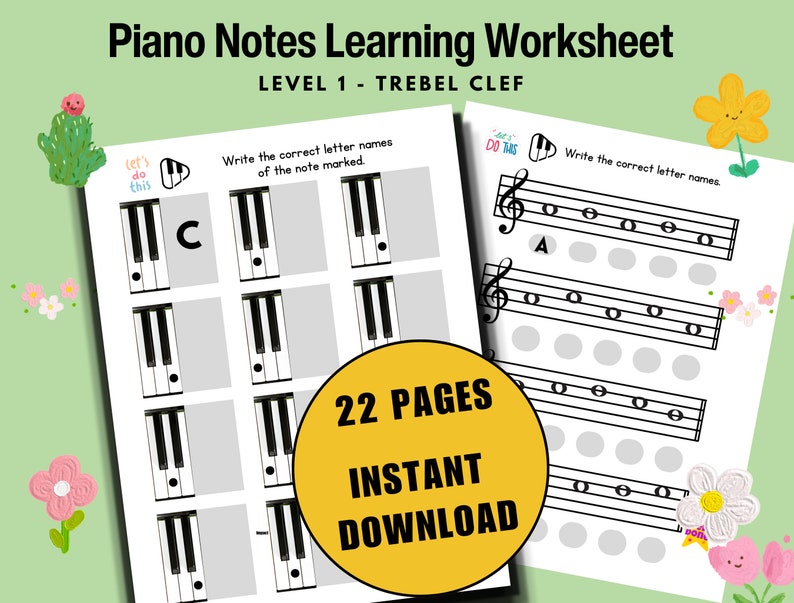 Piano Notes Learning Worksheets Trebel Clef Worksheets Beginner Music ...