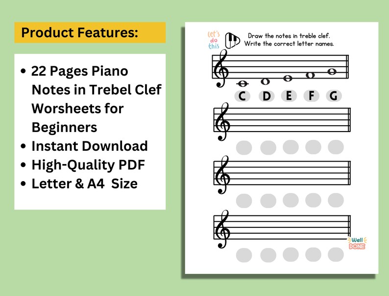 Piano Notes Learning Worksheets Trebel Clef Worksheets Beginner Music ...
