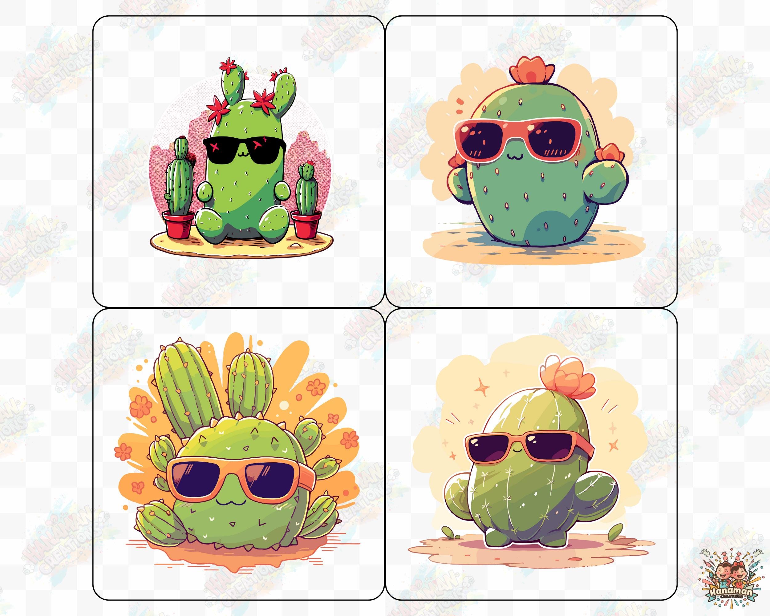 Kawaii Smiling Watercolor Cool Cactus & Sunglasses, Cute Kawaii Clipart ...