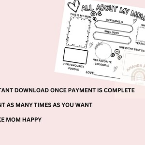 Mothers Day Printout, Printable Mom Sheet, School Project, Kindergarten ...