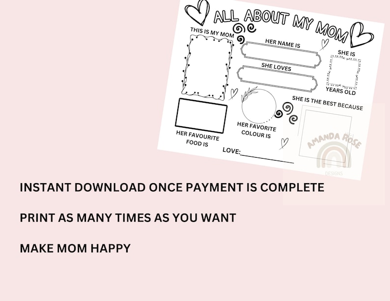 Mothers Day Printout, Printable Mom Sheet, School Project, Kindergarten ...