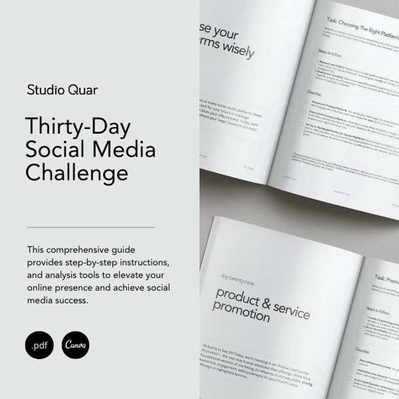 30 Day Social Media Challenge | Interactive Workbook | Canva Template ...