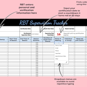 Google Sheet: RBT Supervision Tracker - Etsy