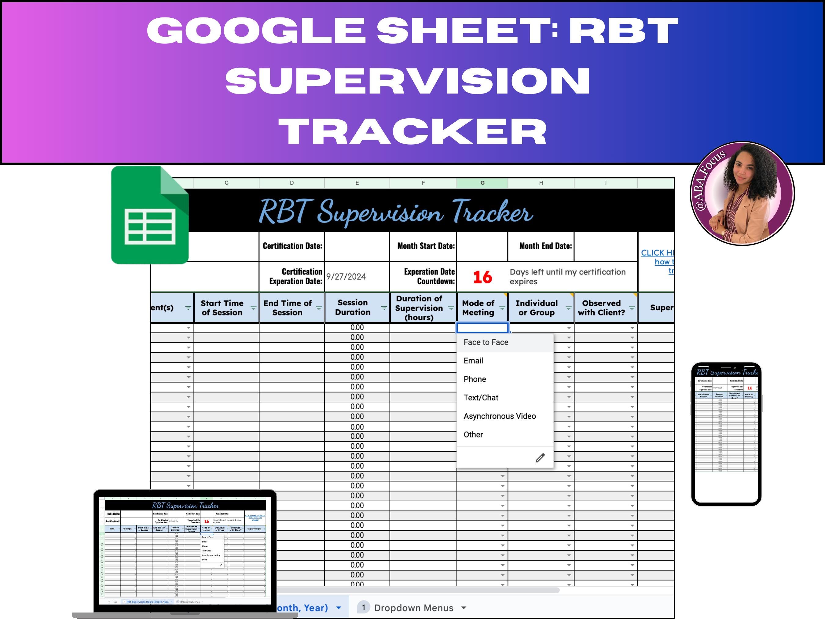 Google Sheet: RBT Supervision Tracker - Etsy