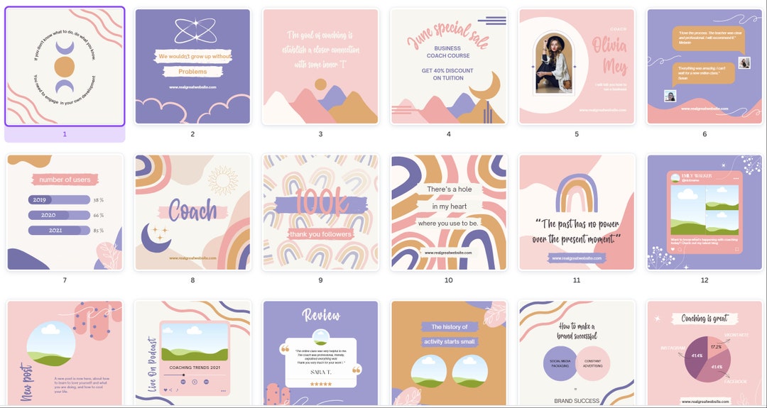 30 Boho Themed Instagram Post Bundle canva Edits Digital Download ...