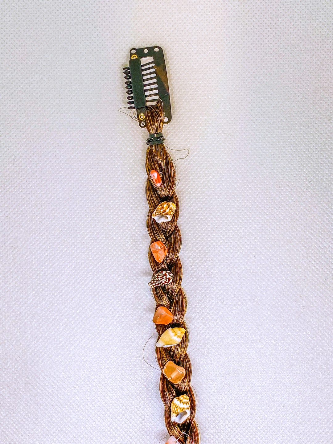 18 Clip-in Braid With Natural Shells and Gemstones Golden Brown - Etsy