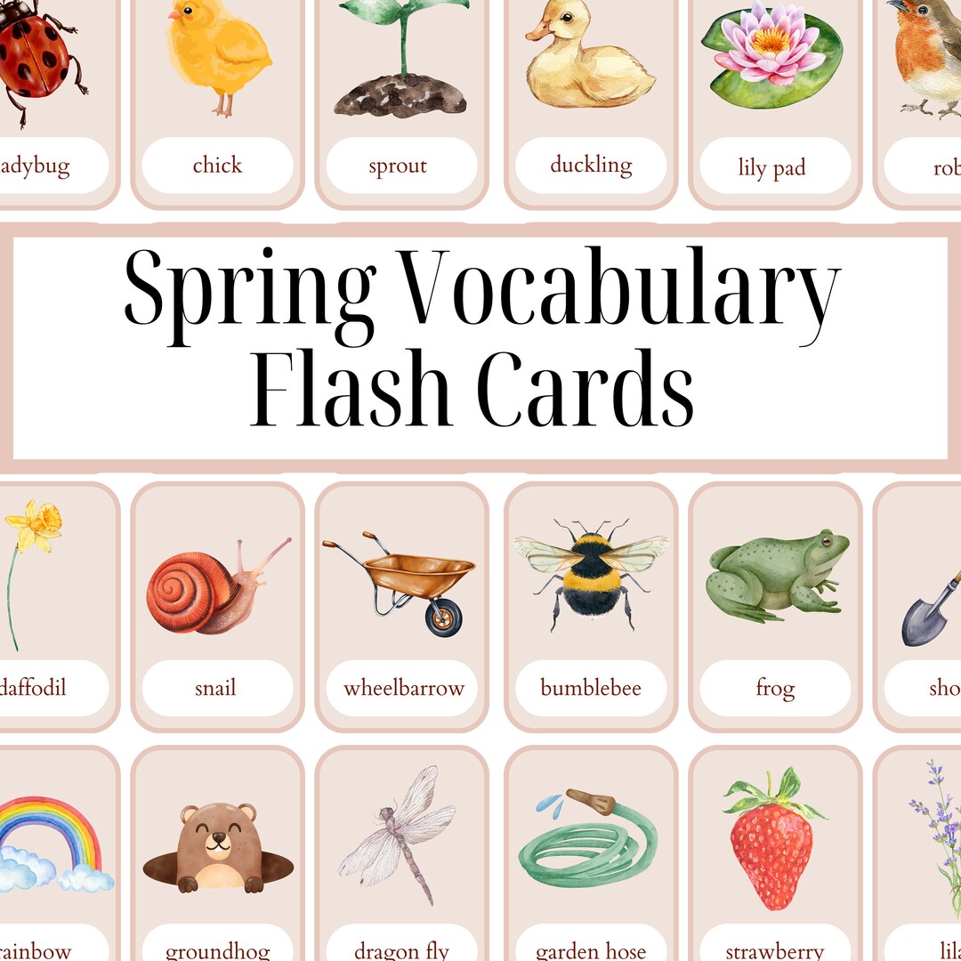 40 Spring Vocabulary Flash Cards - Watercolor, Digital Printable ...
