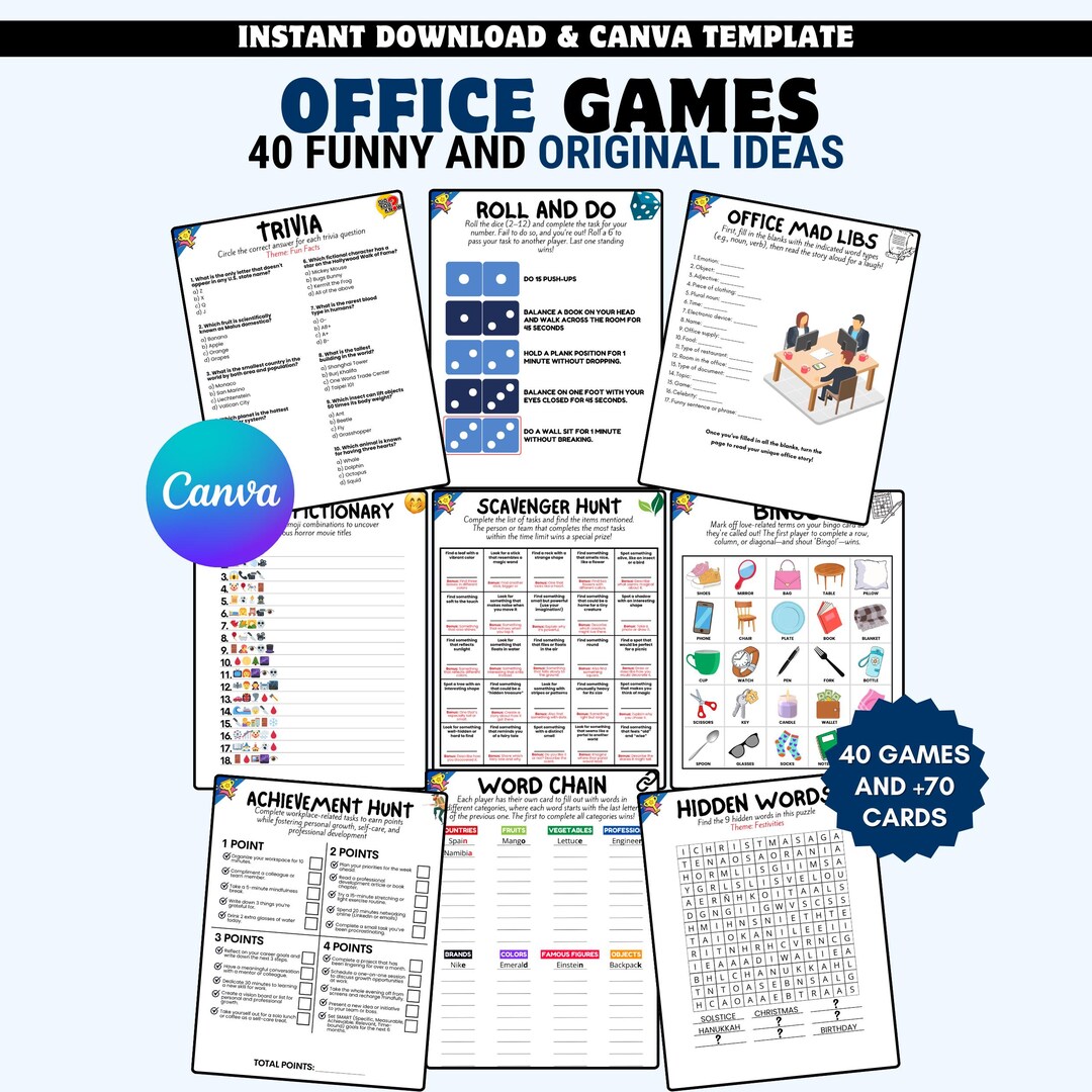 Office Party Games Bundle, Workplace Team Building Coworkers Activities ...