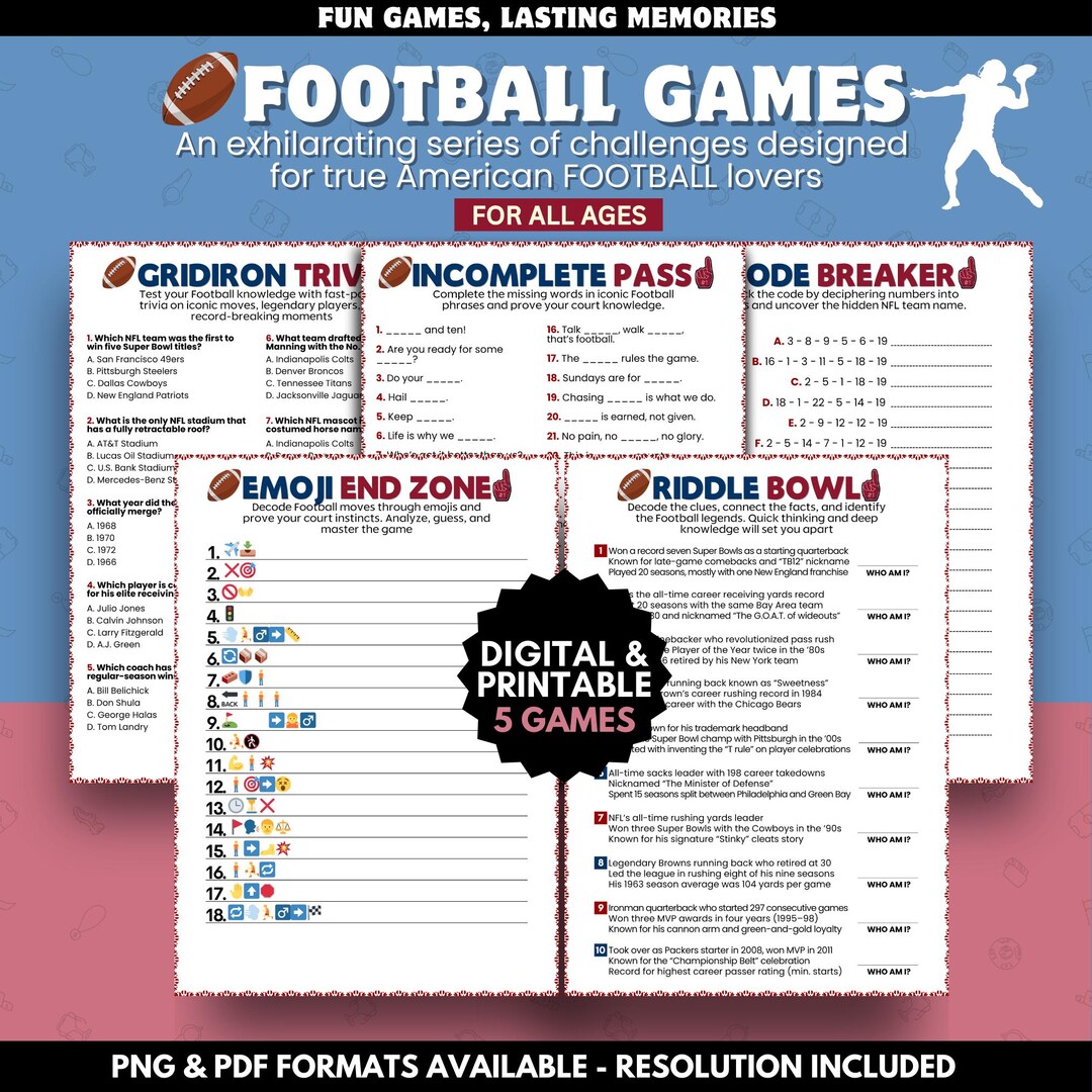 Football Themed Bundle Digital & Printable, Team Building Games for ...