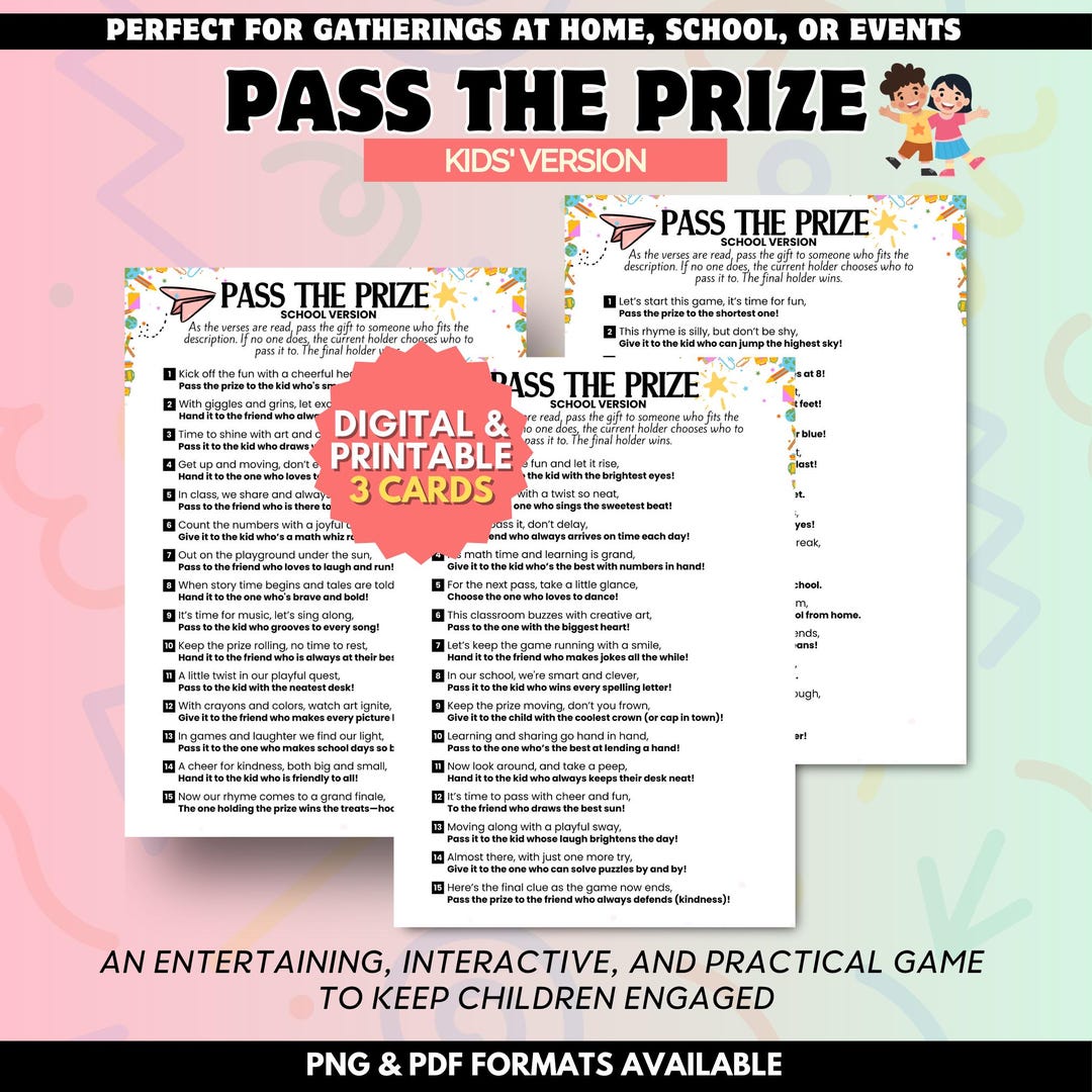 School Fun Interactive Activity Printable Game, Gift Exchange Pass the ...