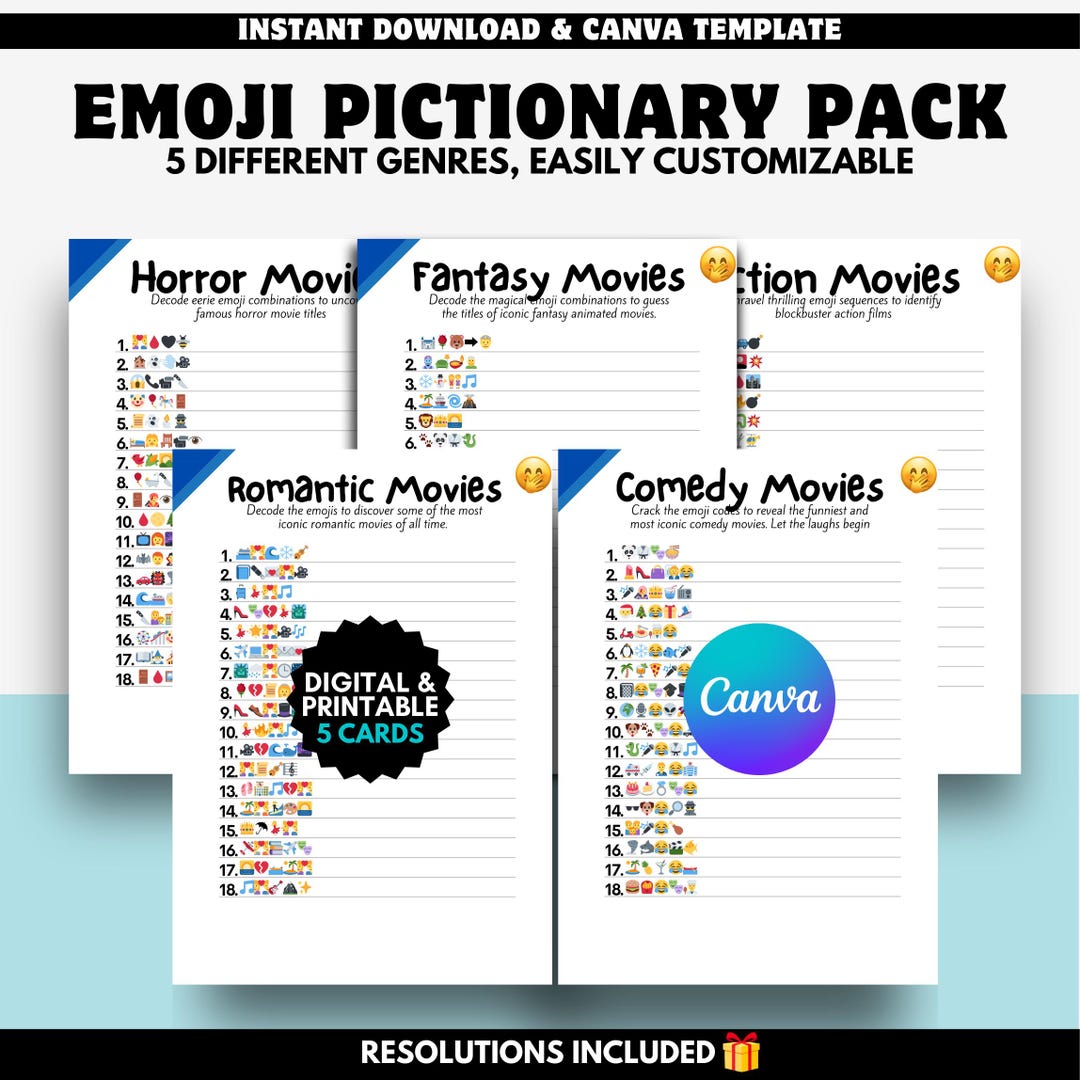 Emoji Movies Pictionary Games Bundle, Bridal & Birthday Party ...
