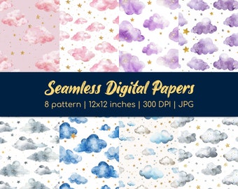 Watercolor Blues Rain Clouds Digital Seamless File - Etsy