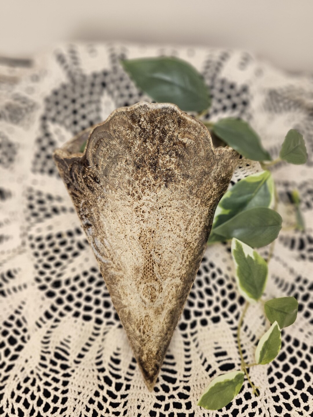 Wall Pocket for Arrangement. Handmade Ceramic, Embossed With Lace ...