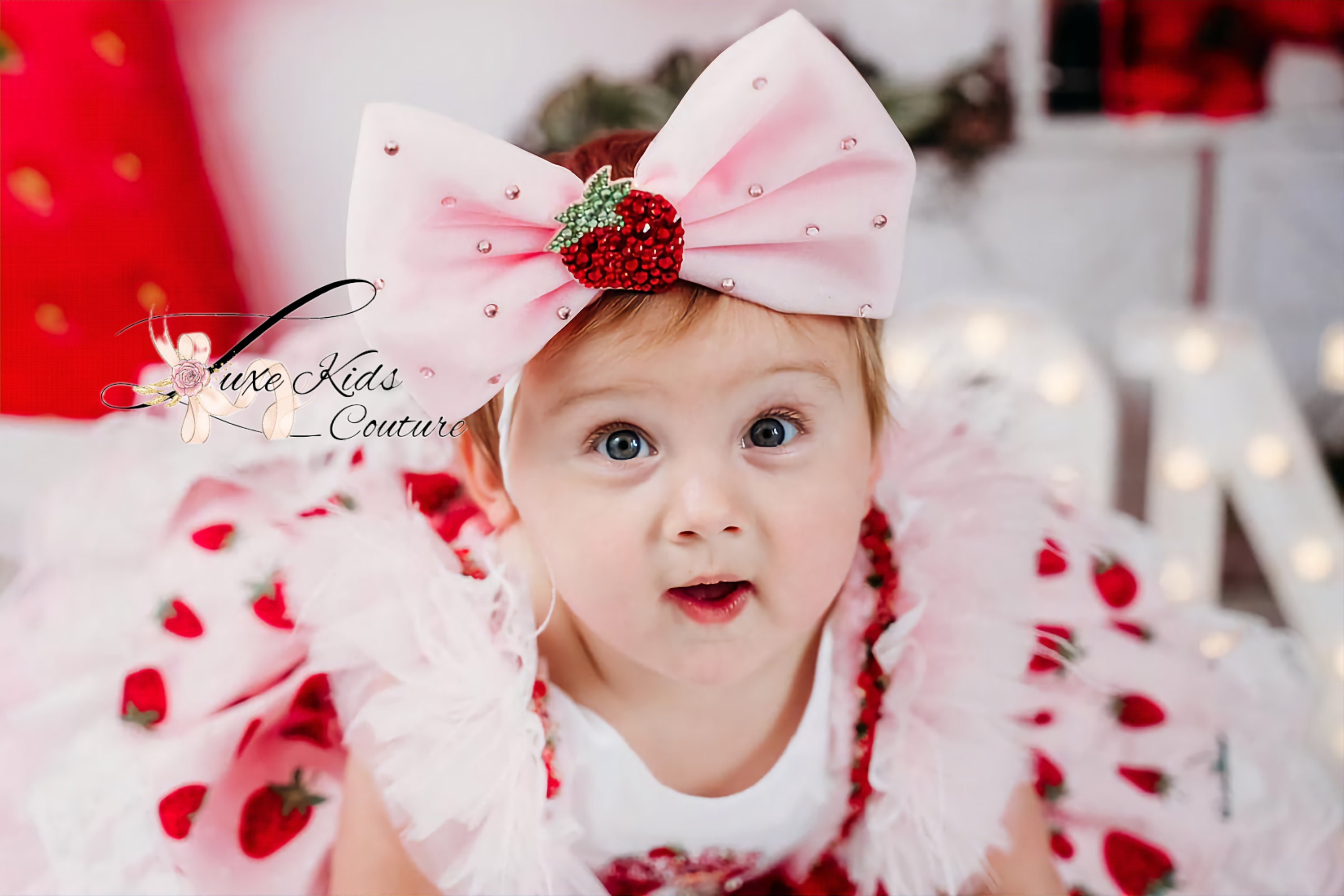 Strawberry Hair Bow, Pink Strawberry Bow, Strawberry Headband, Bling ...