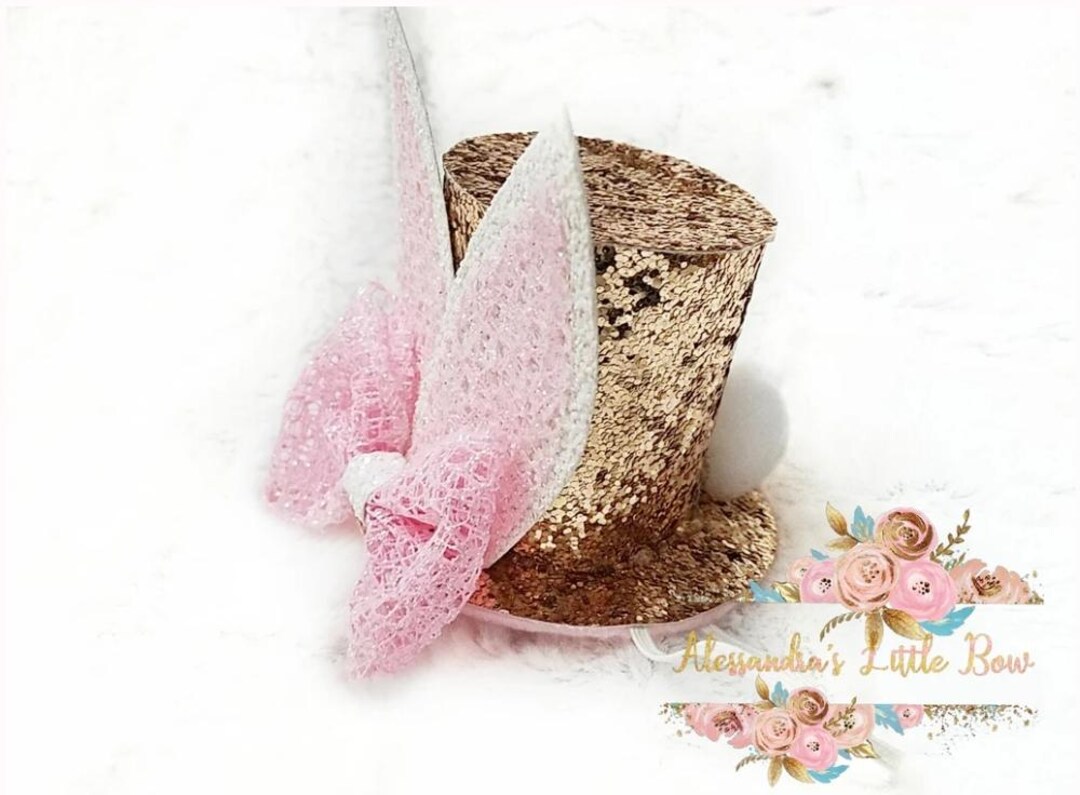 Easter Bunny Ears Top Hat, Bunny Ears Crown, Gold Pink White Sparkly ...