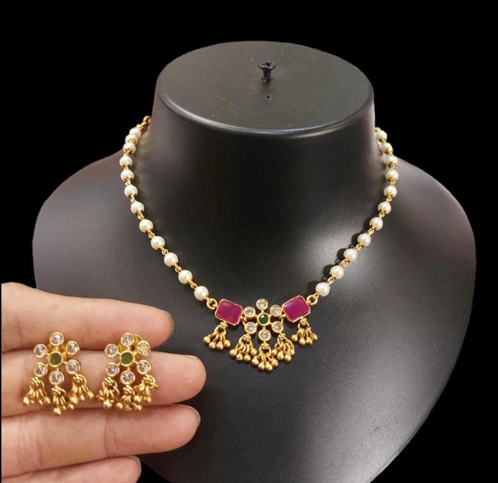 One Gram Gold Jewelry Set / Desi Jewelry / Delicate Jewelry Set - Etsy
