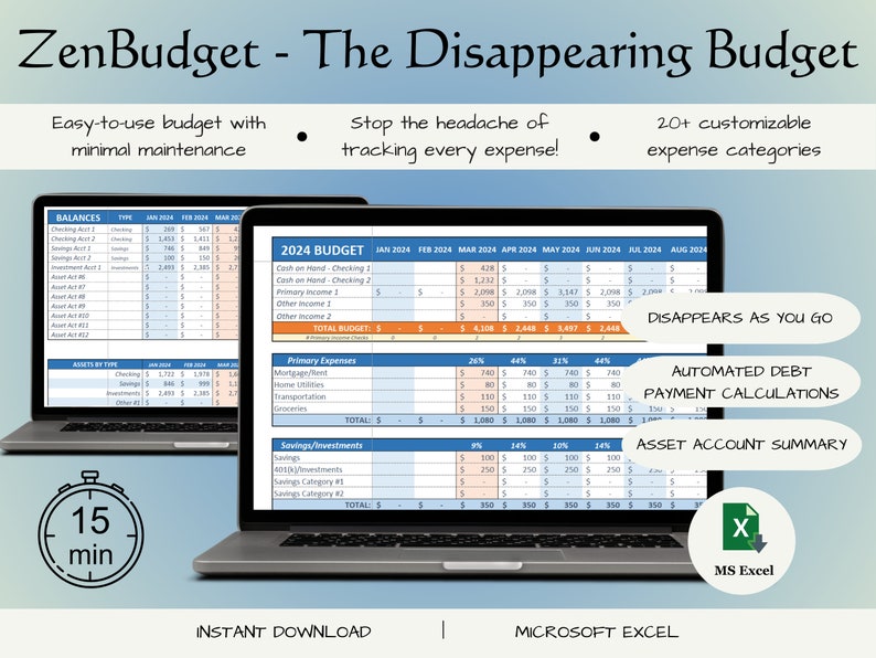 Simple Monthly Annual Digital Budget Spreadsheet Excel Template ...
