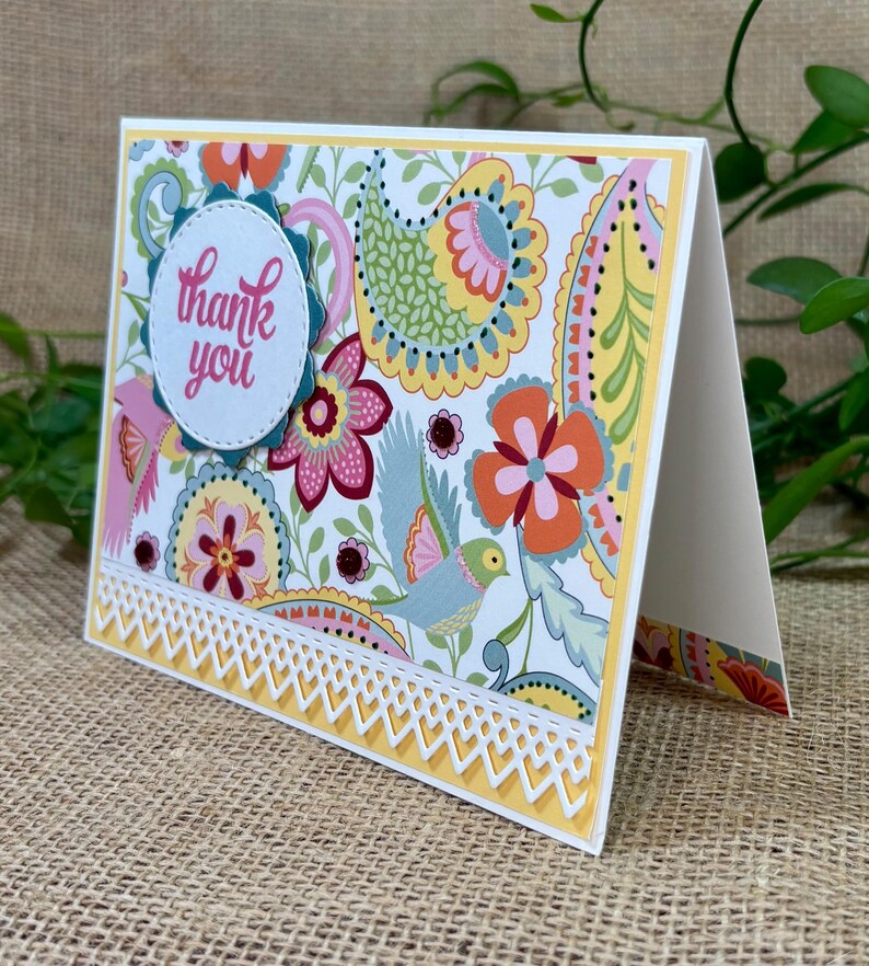 Thank You Card Handmade Greeting Card Blank Inside Bright Cheerful ...