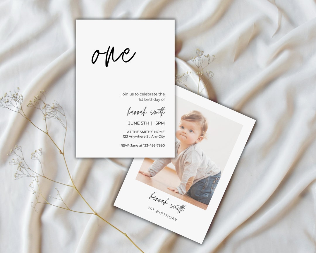 Minimalist First Birthday Invitation Template - Etsy