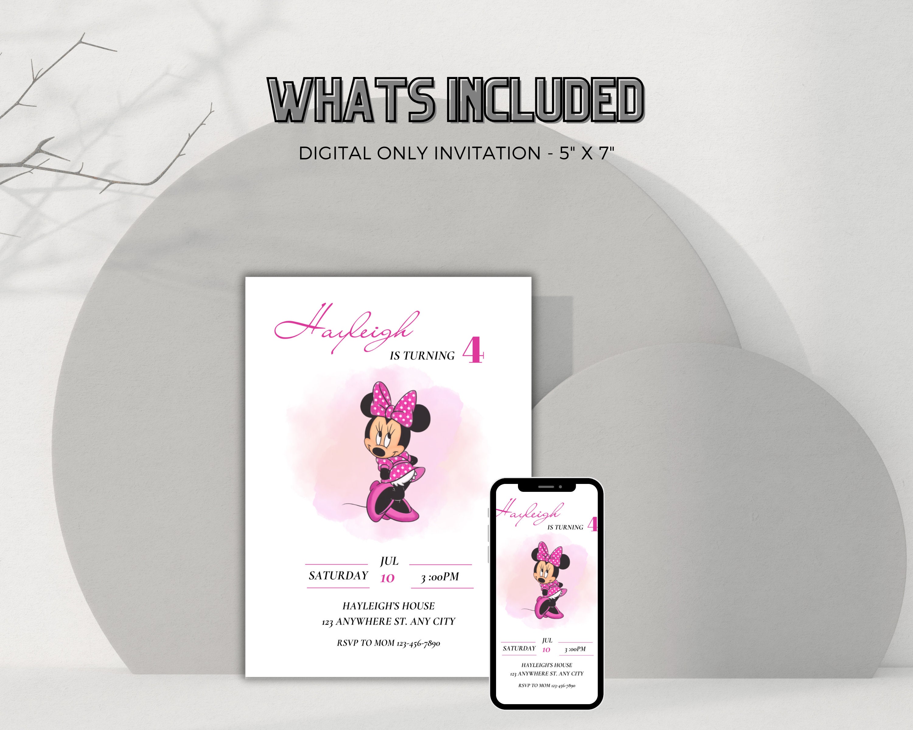 Minnie Mouse Digital Birthday Invitation - Etsy