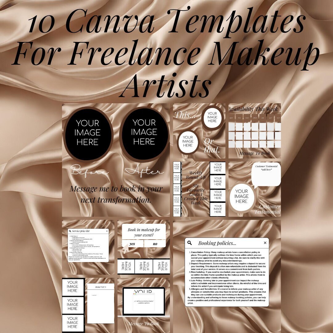 10 Canva Templates for Freelance Makeup Artists Silky Beige Expensive ...