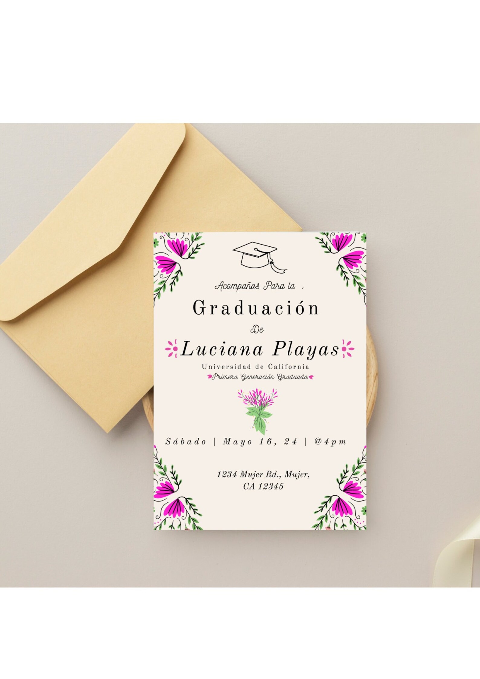 Graduation Invite: Latina/mexican Floral Inspo EDITABLE ESP/SPAN - Etsy