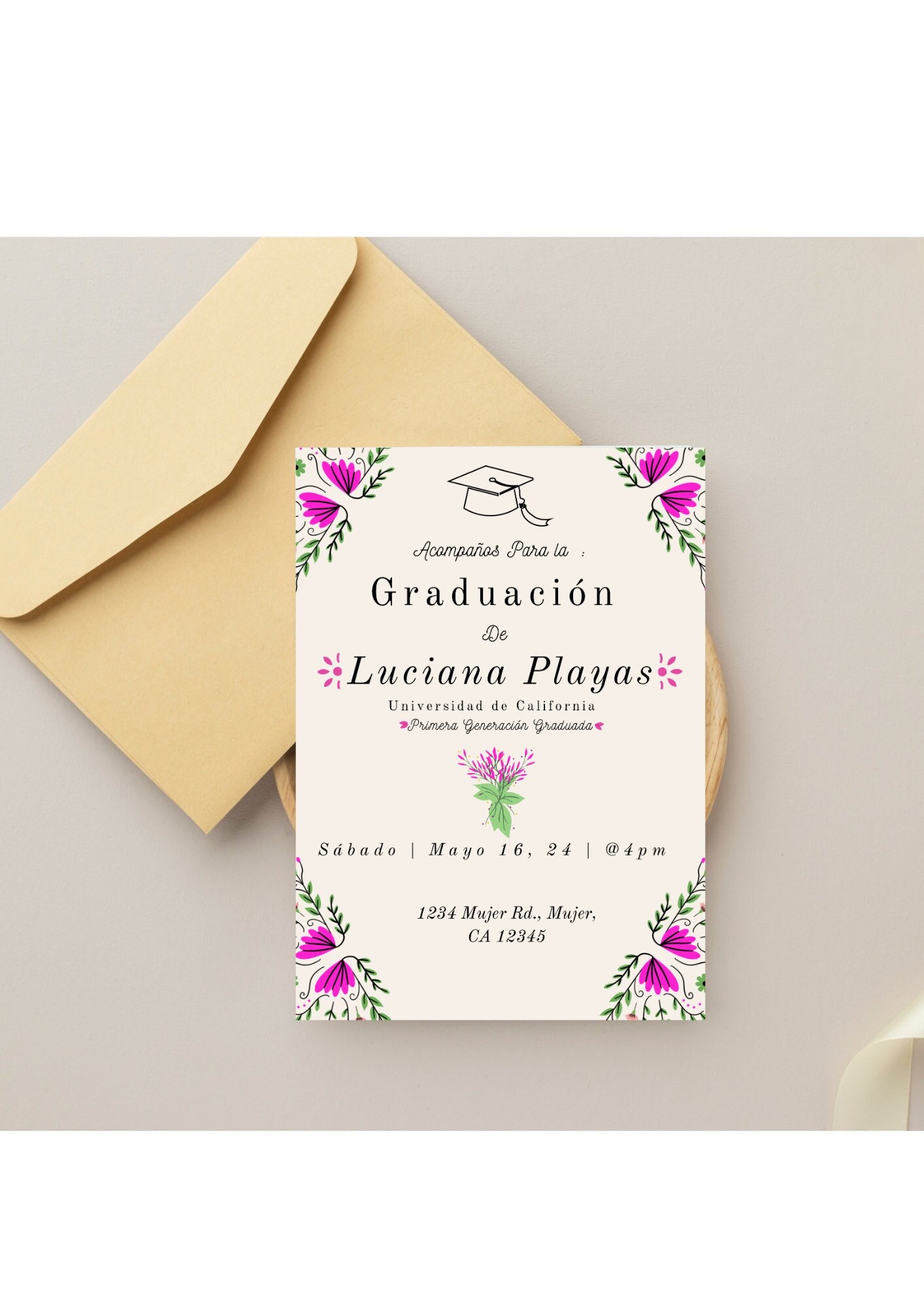 Graduation Invite: Latina/mexican Floral Inspo EDITABLE ESP/SPAN - Etsy