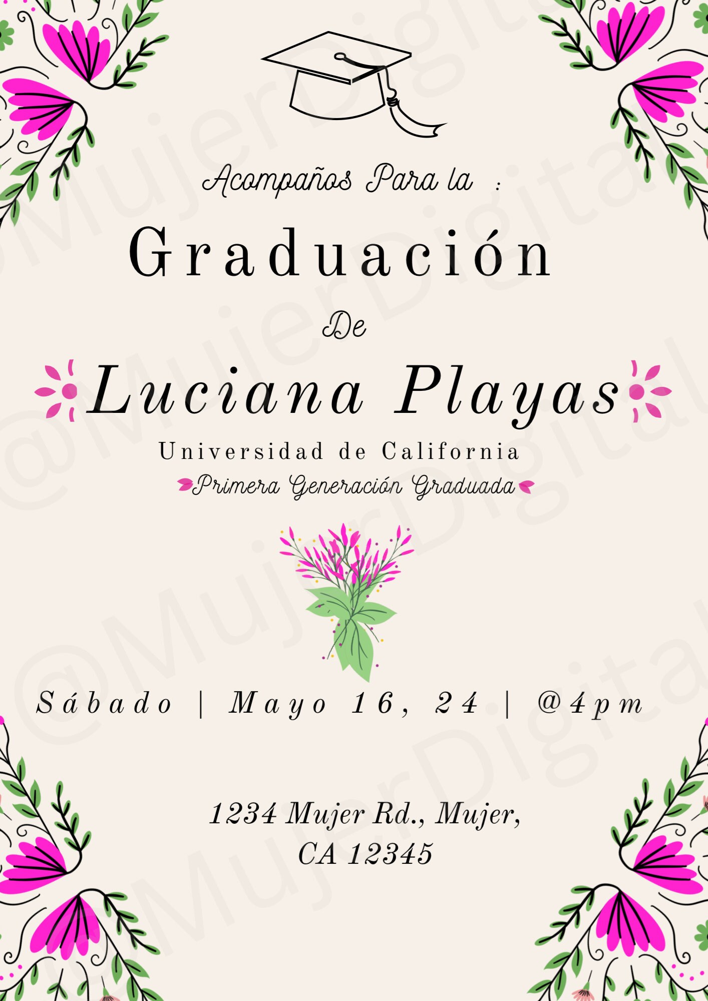 Graduation Invite: Latina/mexican Floral Inspo EDITABLE ESP/SPAN - Etsy