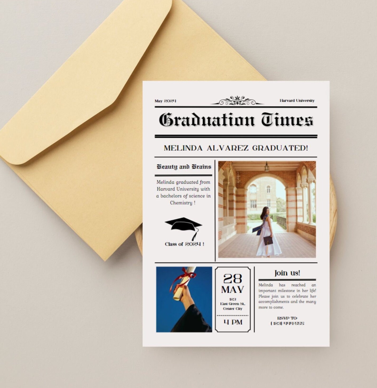 Graduation Invitation Newspaper Printable Keepsake, Graduation Gift ...