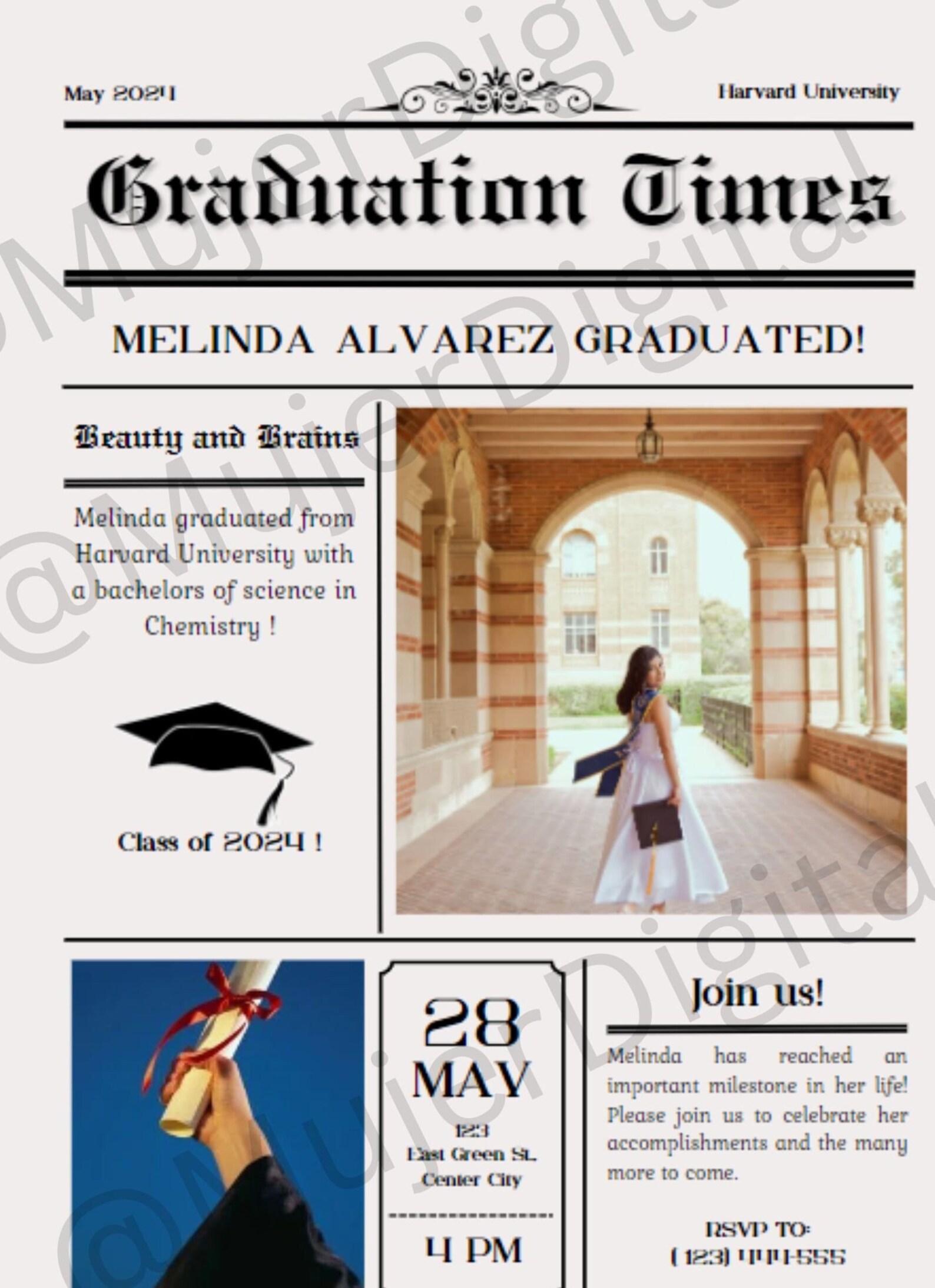 Graduation Invitation Newspaper Printable Keepsake, Graduation Gift ...