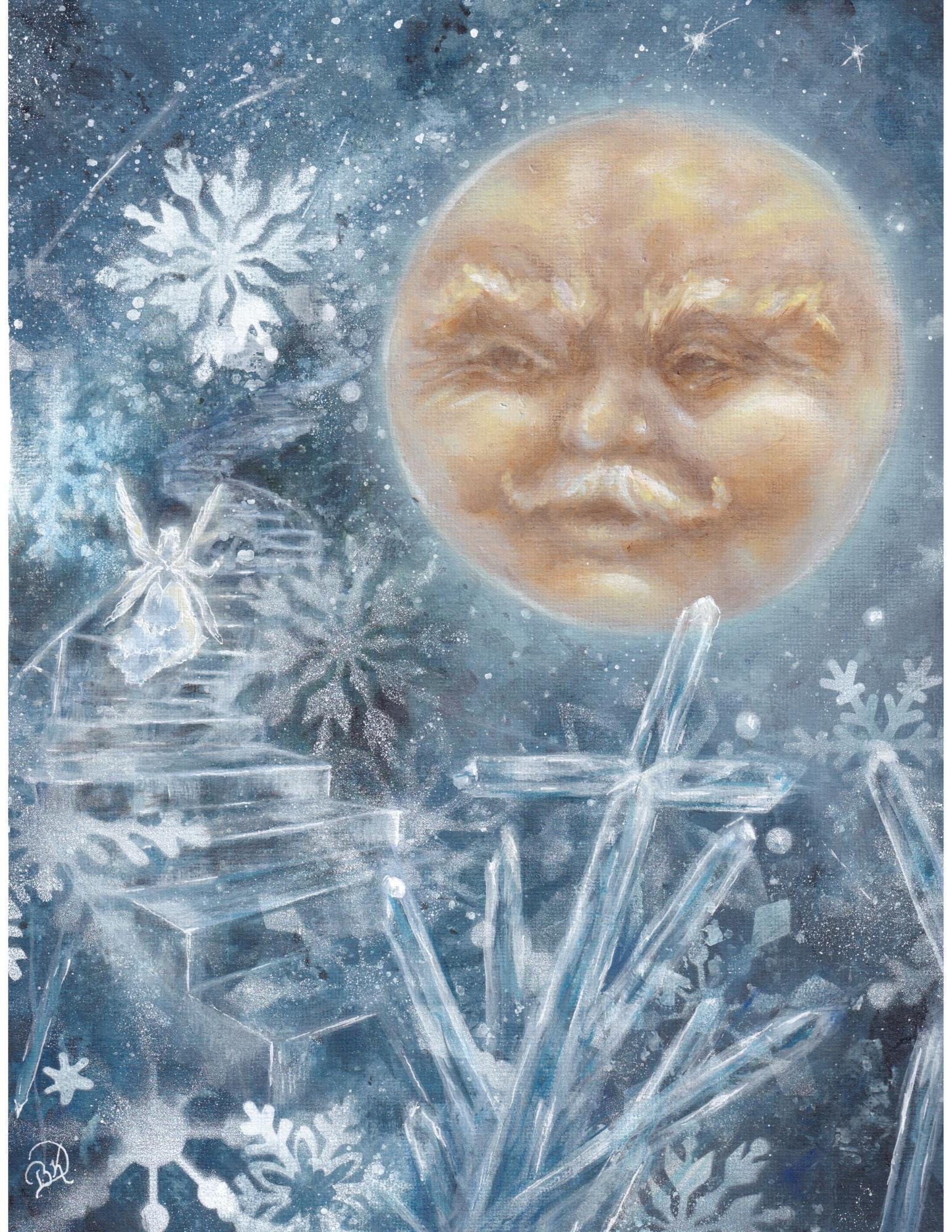 Winter Moon Ice Fairy Painting: Original Fantasy Illustration (instant ...
