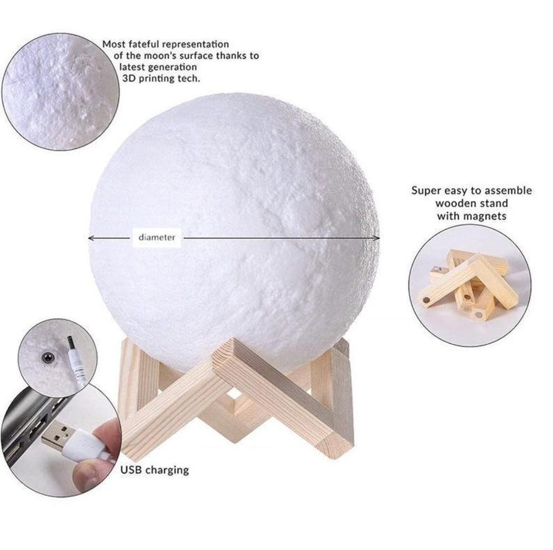 Personalized Photo Moon 3D Lamp With 16 Color Remote and Tap Sensor ...