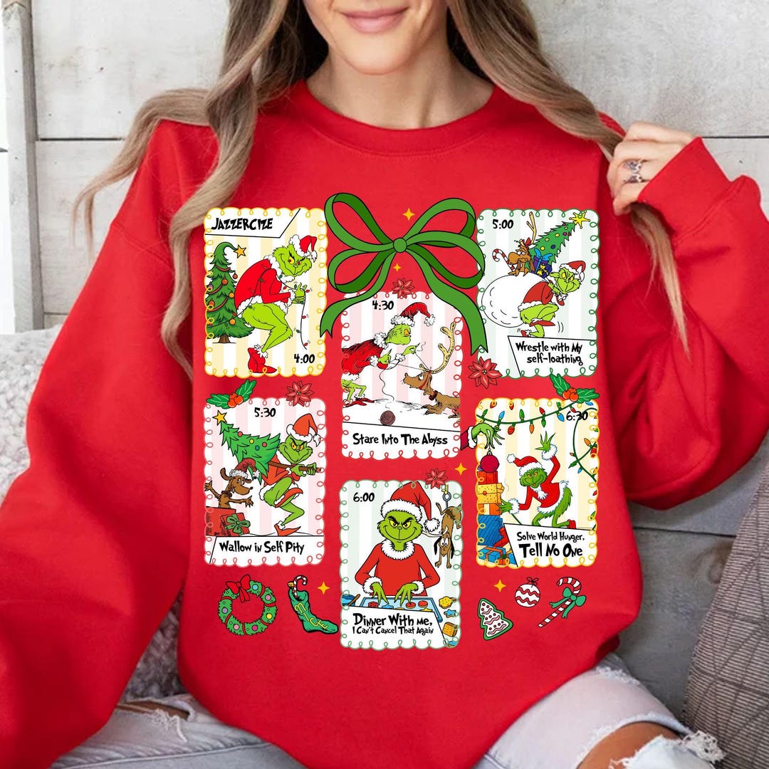 Grinch Daily Schedule Sweatshirt, Coquette Block Art Christmas Shirt ...