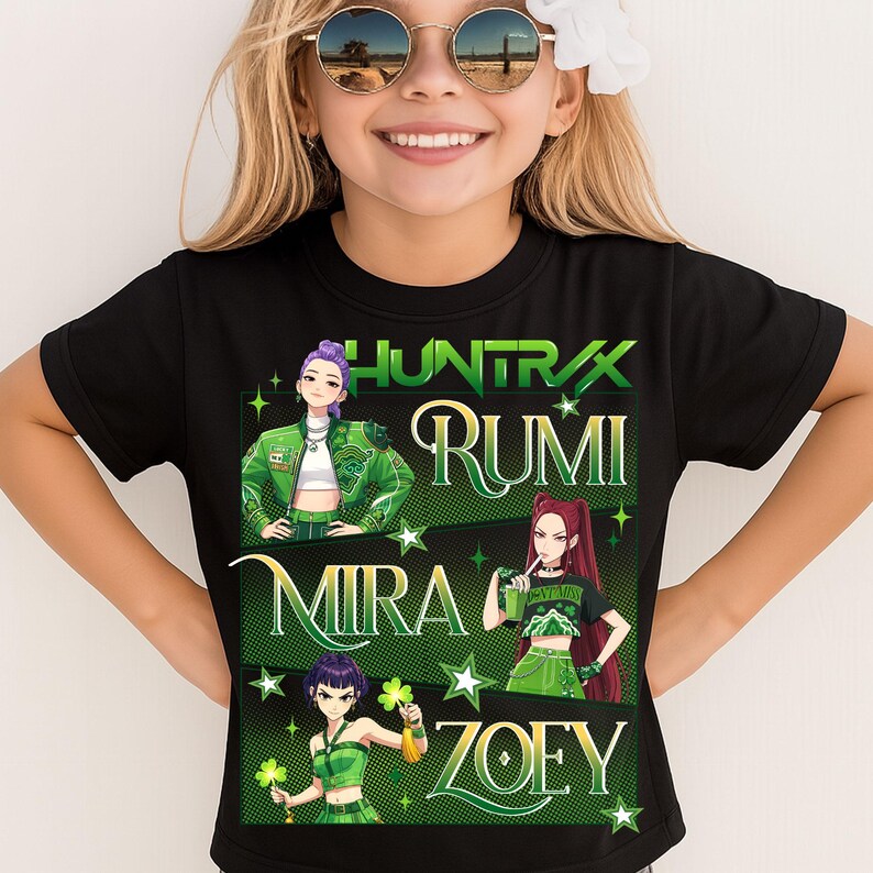 ST Patricks Day Huntrix Kpop Demon Hunters Retro Shirt, Kids Kpop Demon ...