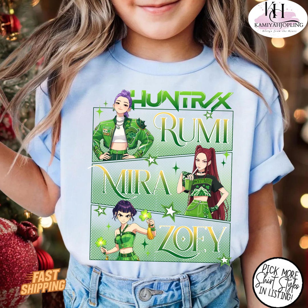 ST Patricks Day Huntrix Kpop Demon Hunters Retro Shirt, Kids Kpop Demon ...
