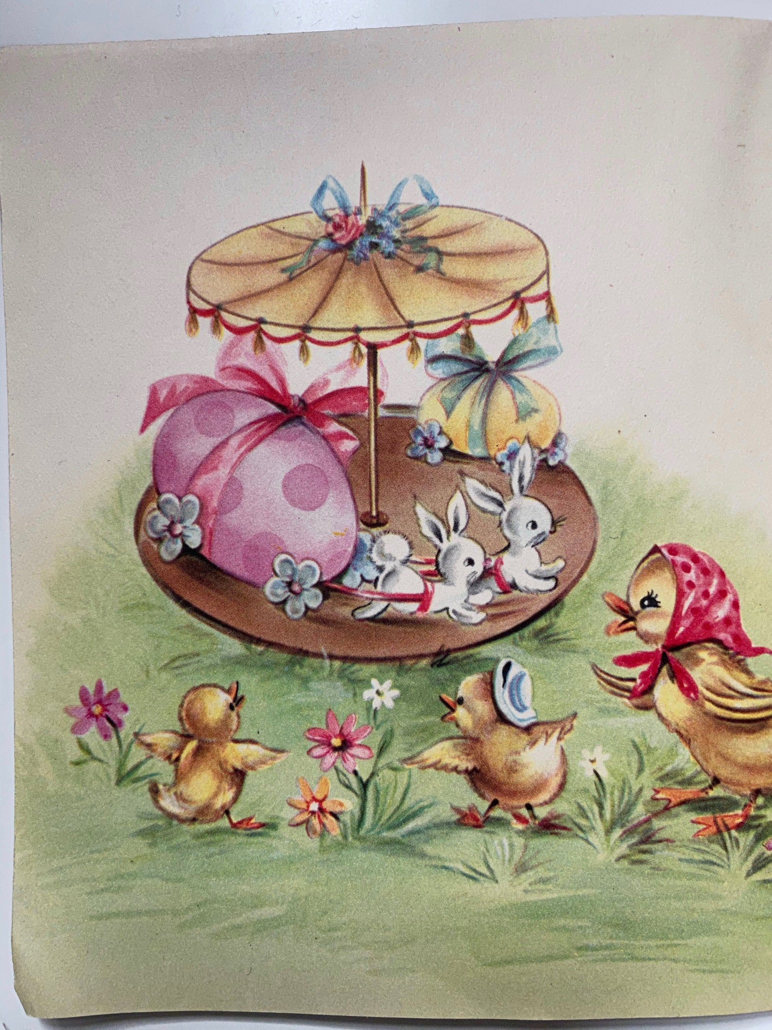 Vintage Bunny Easter Egg Carousel Merry Go Round Chick Greeting Card - Etsy