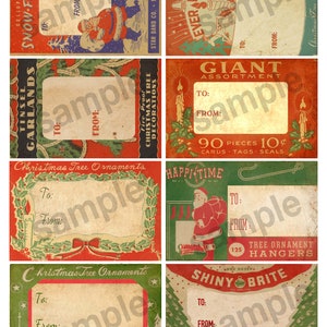 DIGITAL Set 8 Vintage Christmas Snow Ornament Box Flat Gift Tags Craft ...