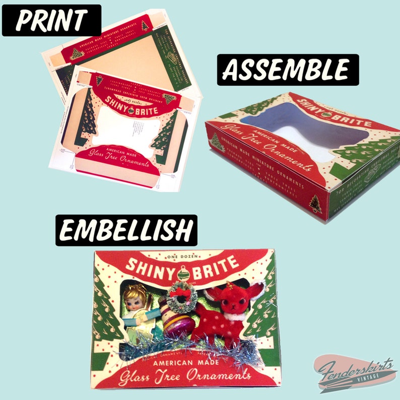 DIGITAL Vintage Christmas Shiny Brite Ornament Box #2 Craft File ...