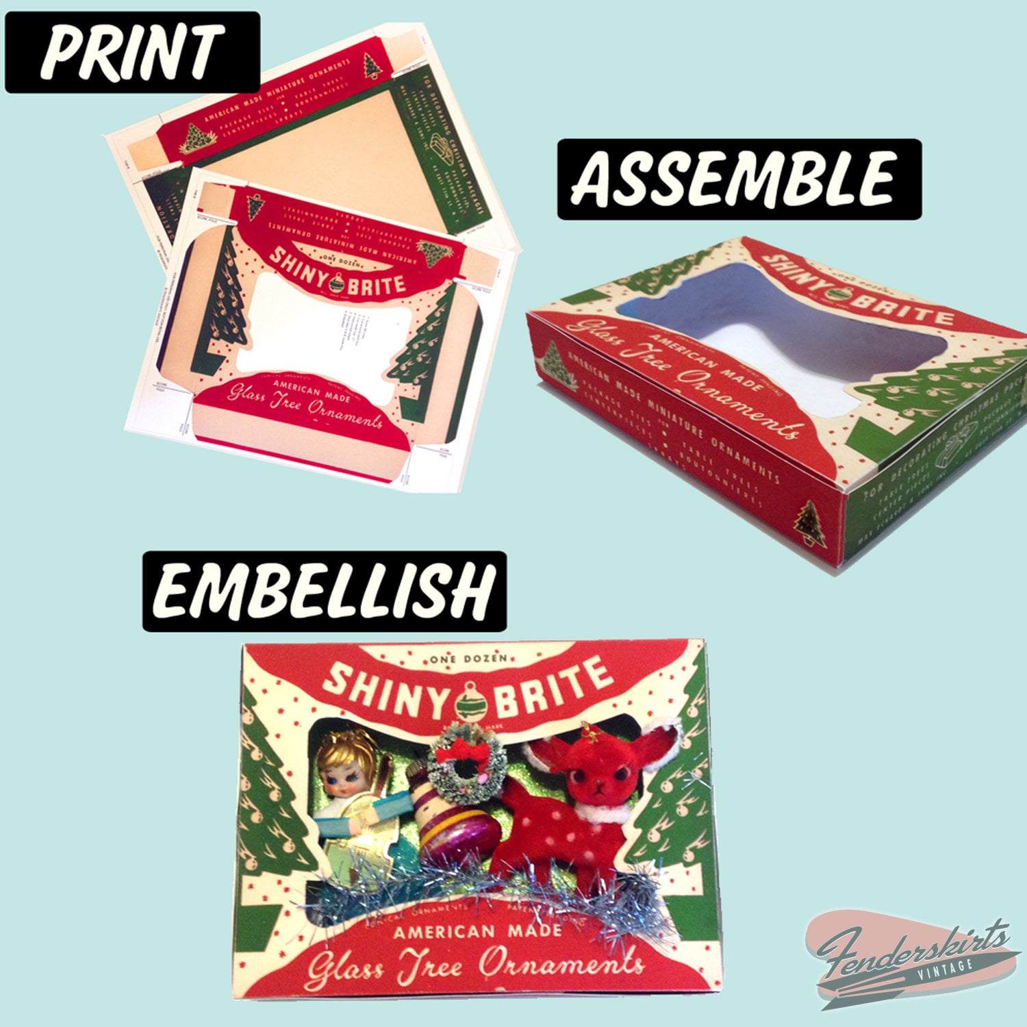 DIGITAL Vintage Christmas Shiny Brite Ornament Box #2 Craft File ...