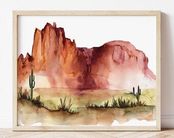 Arizona Watercolor Painting Sedona Art Print Cactus Watercolor Art ...