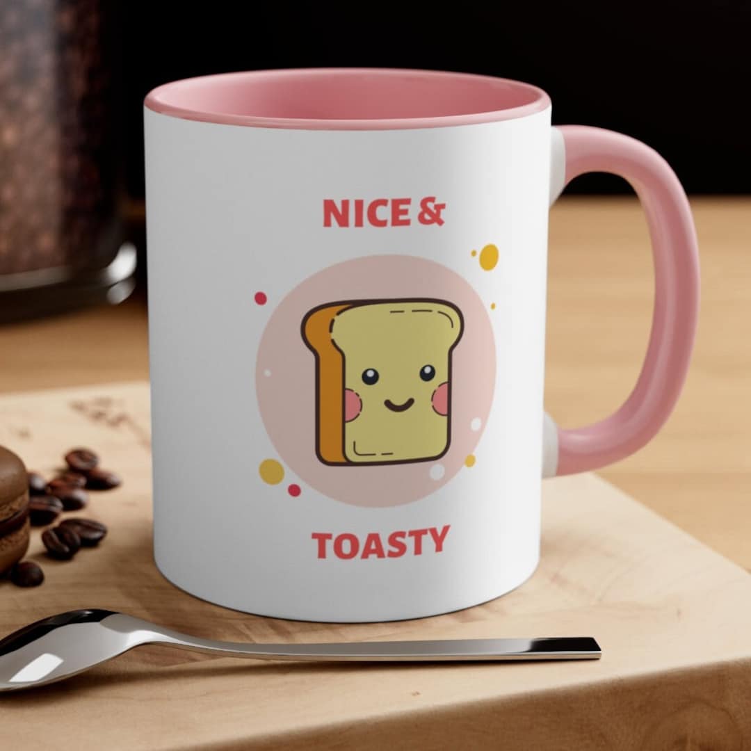 Kawaii Pink Mug, Cute Toast Cartoon Coffee Mug, Warm & Toasty Tea Mug ...