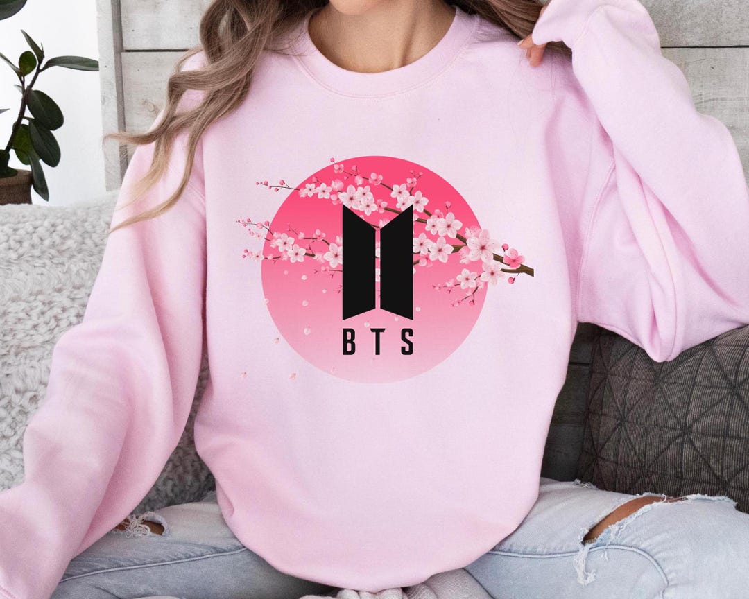 BTS Cherry Blossom Sweatshirt, Pink BTS Sweatshirt, Pink Kpop ...