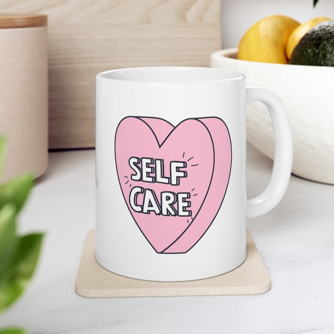 Self Care Heart Coffee Mug, Cute Pink Tea Mug, Self-care Mug for Women ...