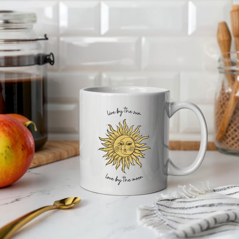 Sun Moon Tea Mug, Live by the Sun Love by the Moon Mug, Moon Coffee Mug ...