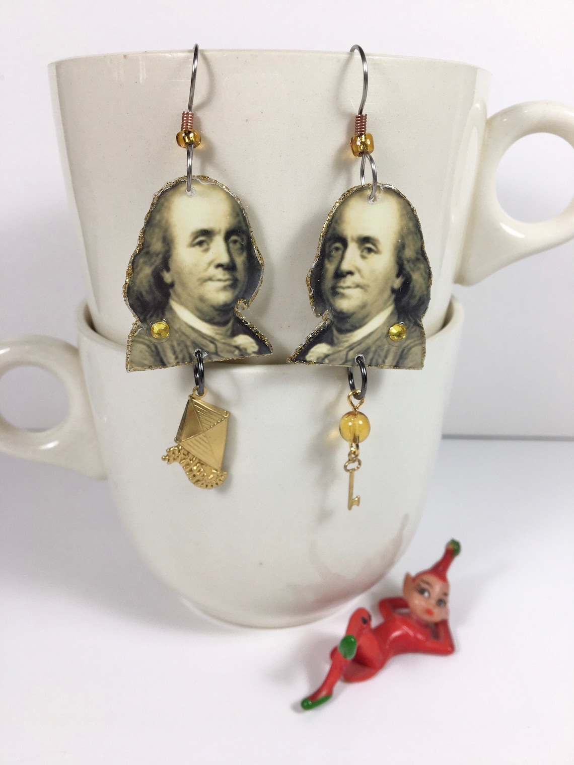 Benjamin Franklin Earrings Poor Richard Founding Father Philadelphia - Etsy