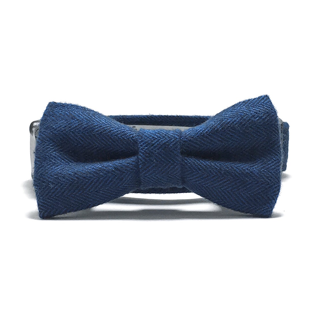 Collar and Bow Tie Dark Blue Herringbone Herringbone Tweed Navy Blue ...