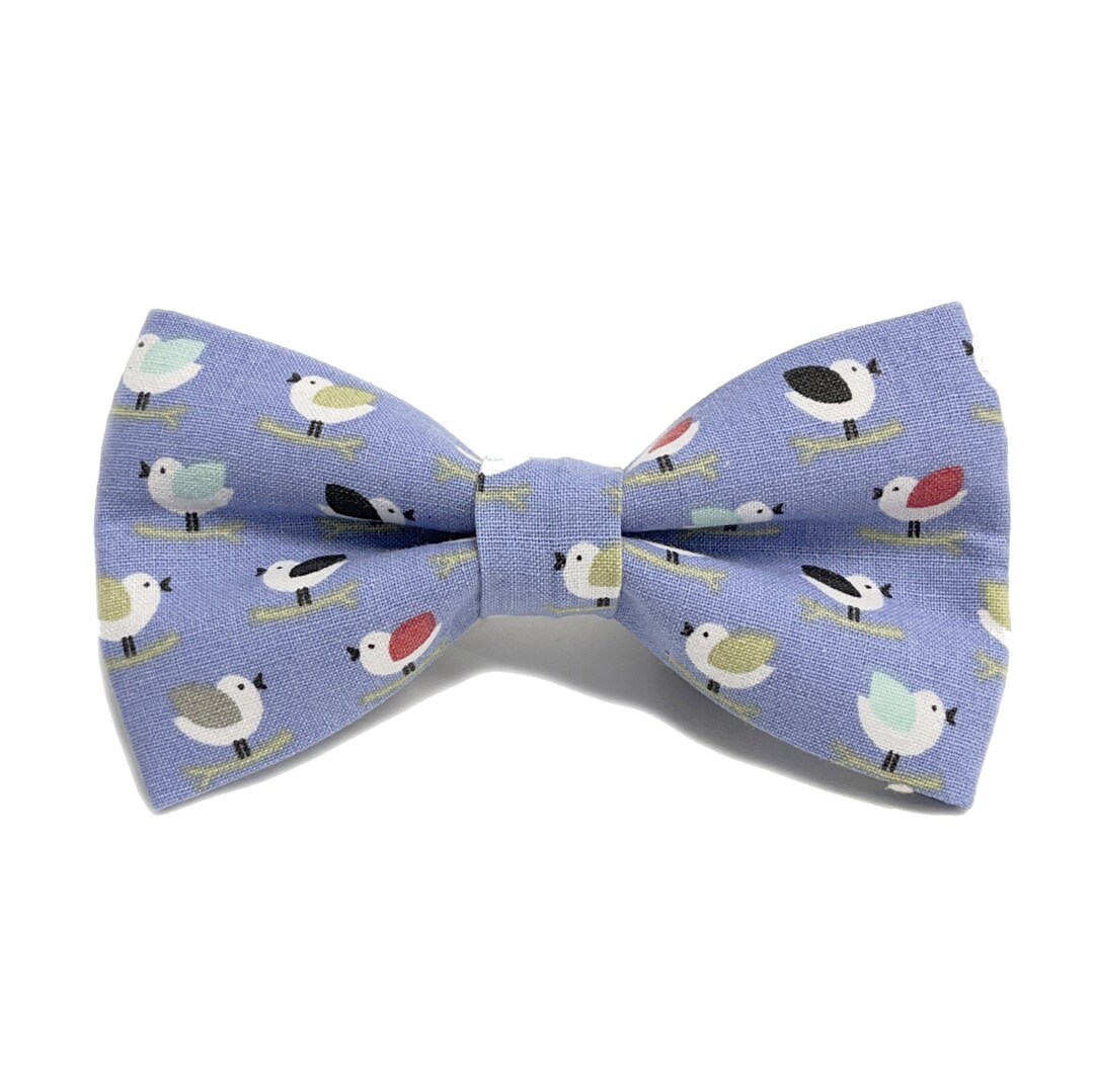 Periwinkle Dog Bow Tie With Tiny Birds - Bird Dog Bow Tie - Cute Dog ...