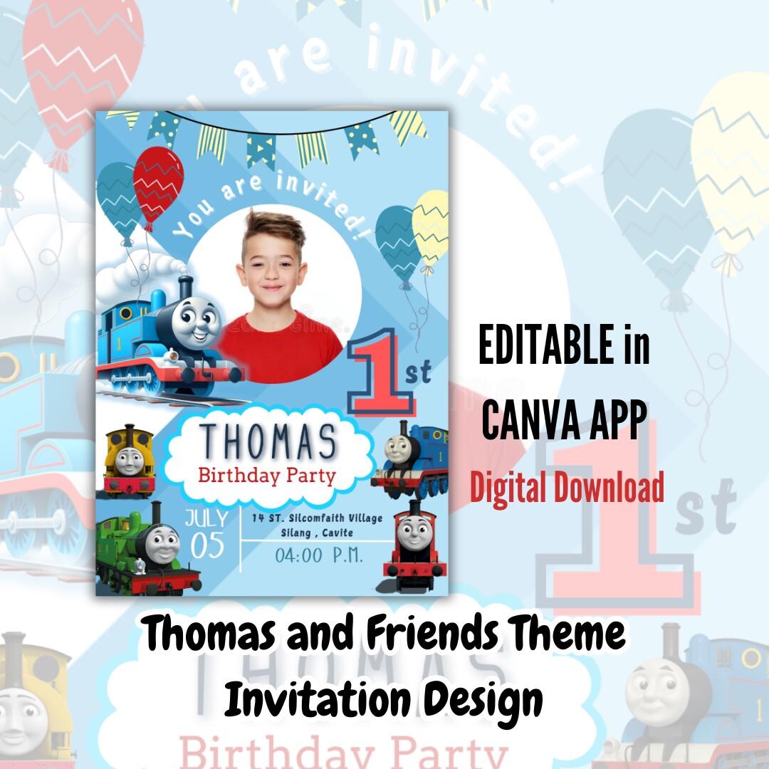 Thomas and Friends Theme Invitation Template Editable in Canva App ...