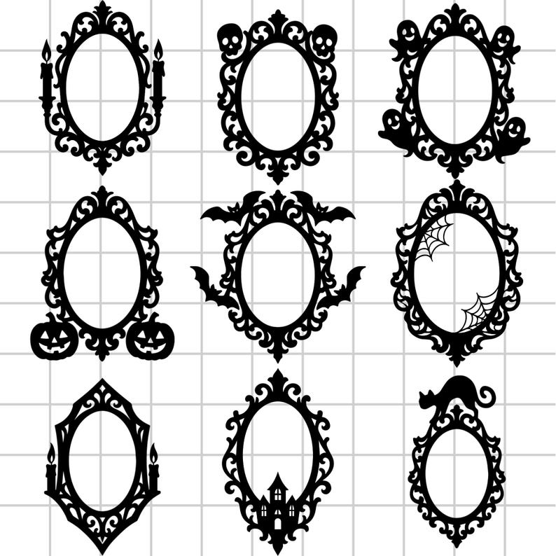 Halloween Gothic Frame SVG Bundle: Skulls, Ghosts, Bats (digital ...